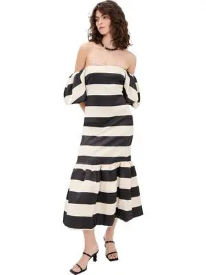 Caroline Constas Angela Striped Gown - Black Ivory Stripe