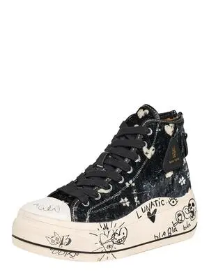 R13 Kurt High-top Sneakers - Hearts On Black Graffiti