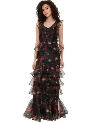 DAMARIS BAILEY Carmen Floral Print Organza Maxi Dress - Black Floral
