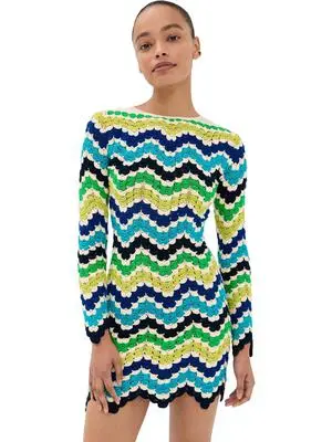 Escvdo Victoria Mini Crochet Dress - Blues/lime