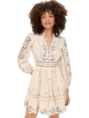 Zimmermann Patience Plunge Mini Dress - Cream/purple Rose