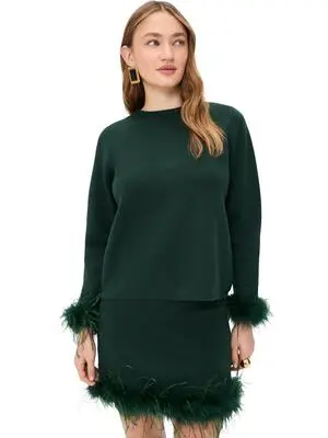 NEVER FULLY DRESSED Jamie Feather Trimmed Sweater - Green