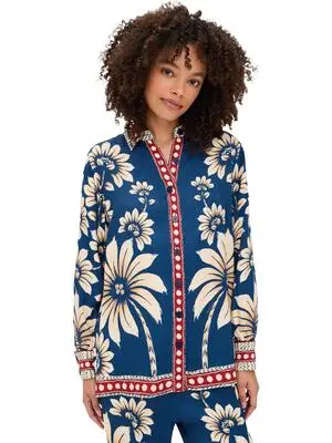 Farm Rio Luna Pajama Shirt - Luna Blue