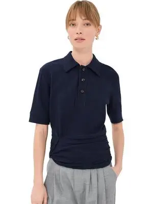 Victoria Beckham Twist-detail Polo Top - Navy