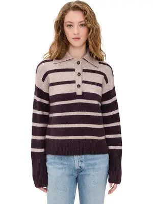Madewell Striped Polo Sweater - Black Iris Stripe