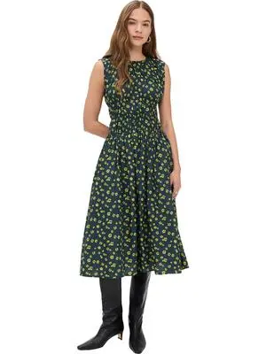 Merlette Villard Floral Print Midi Dress - Lemon Navy Floral Print