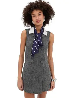 SELF-PORTRAIT Herringbone Scarf Detail Mini Dress - Grey