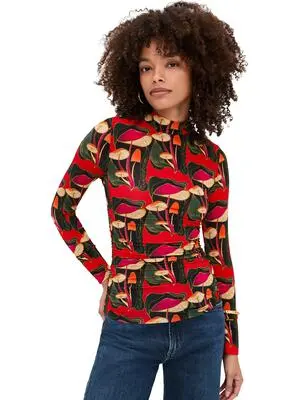 Farm Rio Printed Jersey Blouse - Wild Mushrooms Black