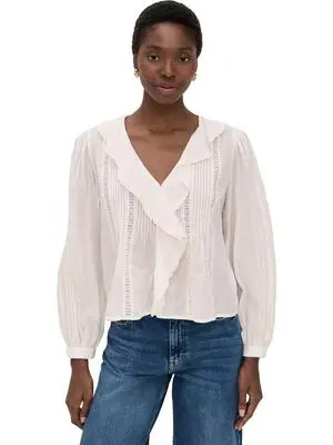 Madewell Lace-insert Ruffled Pintuck Long-sleeve Top - Winter White
