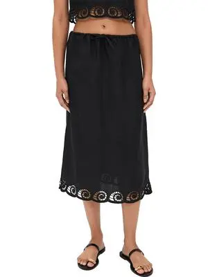 Onia Air Linen Scallop Midi Skirt - Black