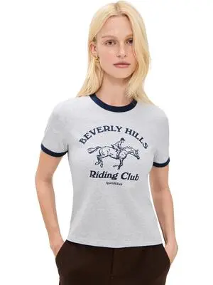 SPORTY & RICH Riding Club Ringer Tee - Heather Grey/dark Navy
