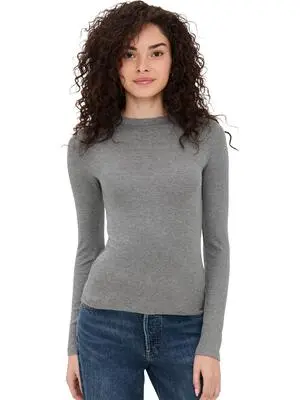 Madewell Drapey Rib Long Sleeve Tee - Heather Black Charcoal