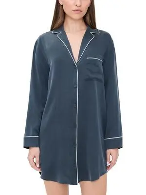 Lunya Long Sleeve Silk Shirt Dress - Deep Blue