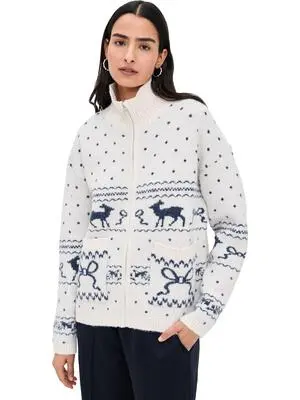 ANOTHER GIRL Fair Isle Knit Quarter Zip Sweater - Cream
