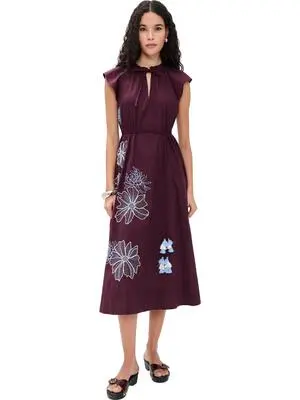 Tanya Taylor Ivana Floral-embroidered Midi Dress - Deep Plum