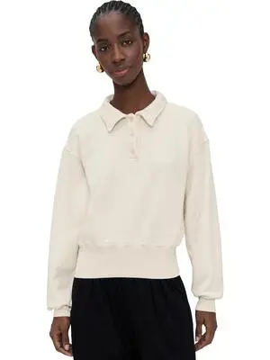 LES TIEN Lucille Banded Henley Sweatshirt - Ivory