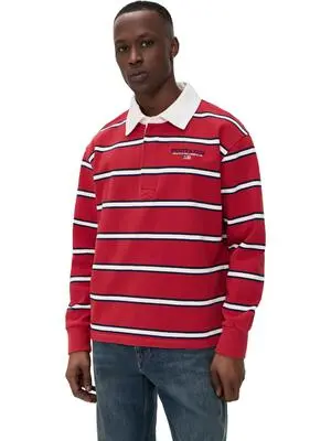 SPORTY & RICH R Nautical Rugby Polo - Ruby/dark Navy/white