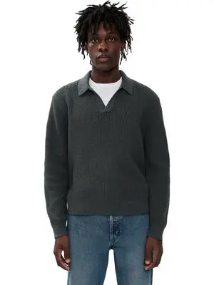 Madewell Shaker-stitch Polo Sweater - Heather Charcoal