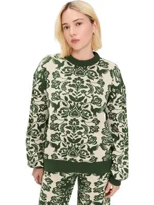 THE LULO PROJECT Floral Pullover Sweater - Green Folk Paisley