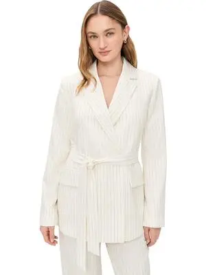 Good American Belted Pinstripe Blazer - Chestnut  Stripe