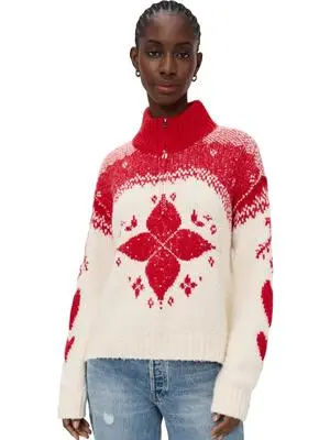 Free People Mythical Fair Isle Pattern Sweater - Vanilla Scarlet Combo