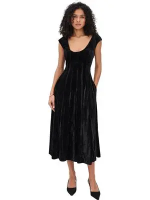 GUIZIO Leila Velvet Midi Dress - Black