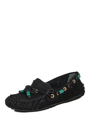 Farm Rio Fringe Suede Moccasins - Black