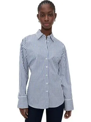 Good American Oversized Poplin Shirt With Adjustable Waist - Indigo Stripe
