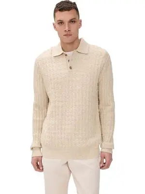 LES DEUX Gustav Squared Structure Knit Polo - Light Sand Melange