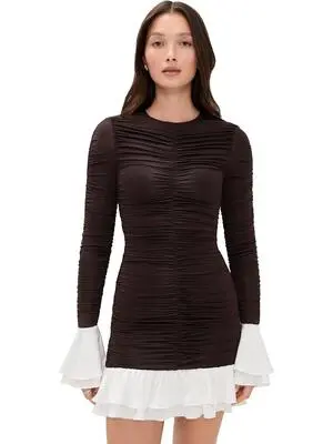 Remain Birger Christensen Mini Ruched Long-sleeve Dress - Chicory Coffee Comb