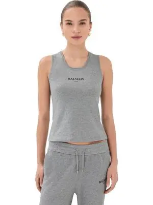 Balmain Logo Cotton Tank Top - Gris Chine/noir