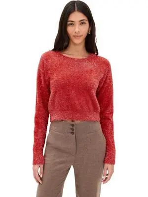 LE BOP Tinsel Cropped Sweater Crimson