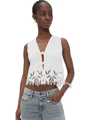 Rails Oregon Lace Trim Top - White Palm Embroidery