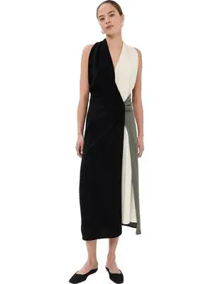 Proenza Schouler Matte Double Crepe Elsa Dress - Black Multi