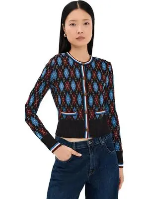 Veronica Beard Sylvane Argyle Knit Cardigan - Black Multi