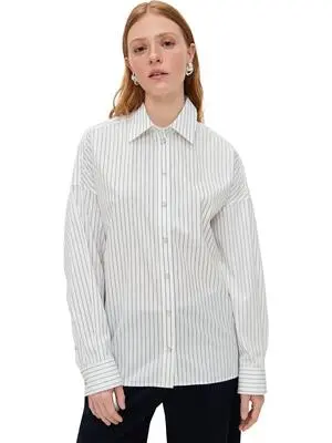 Helmut Lang Placket Cinch Striped Shirt - White/navy