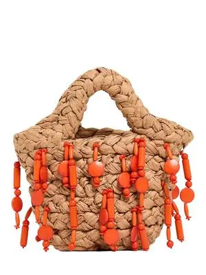 SIMONMILLER Mini Beaded Raffia Tote - Natural/orange