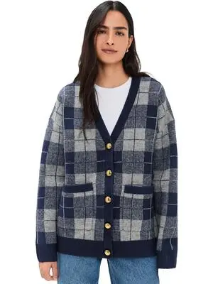 English Factory Check Cardigan - Navy/grey