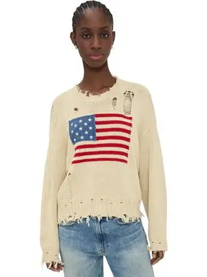 Denimist Oversized Cropped American Flag Sweater - Oatmeal