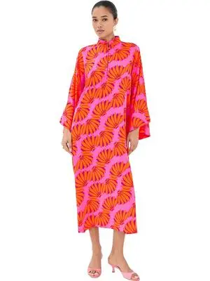 La Vie Style House Tropical Leaf Maxi Caftan - Pink/orange