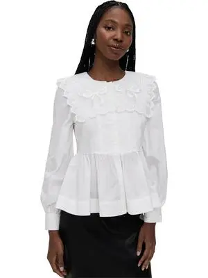English Factory Poplin Shirt With Mesh Collar Overlay - White