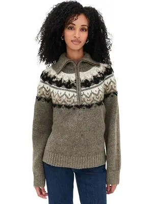 Joe's Jeans Fair Isle Quarter Zip Sweater - Olive Multi Fair Isle