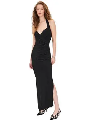 Norma Kamali Halter Sweetheart Side Drape Gown - Black