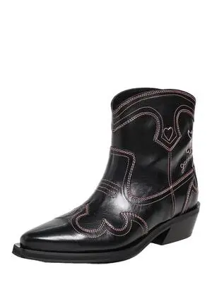 GANNI Embroidered Western Boots - Black/pink