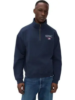 SPORTY & RICH Nautical Embroidered Quarter Zip - Dark Navy