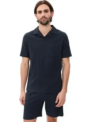 Vince Seersucker Knit Short Sleeve Johnny Collar - Coastal