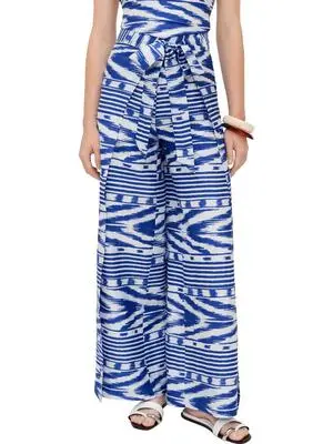 CONIGLIO PALM BEACH Silk Wrap Pants - Ikat Stripe French Blue