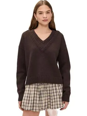 LE BOP Double V-neck Pullover Sweater - Chocolate