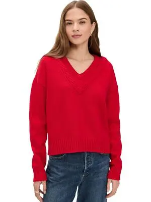 LE BOP Double V-neck Pullover Sweater - Crimson
