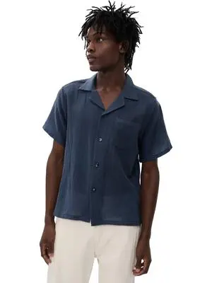 BATHER Wool Gauze Short Sleeve Camp Shirt - Steel